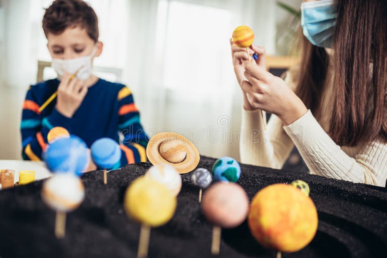 Children with Protective Mask Presenting There Science Home Project ...