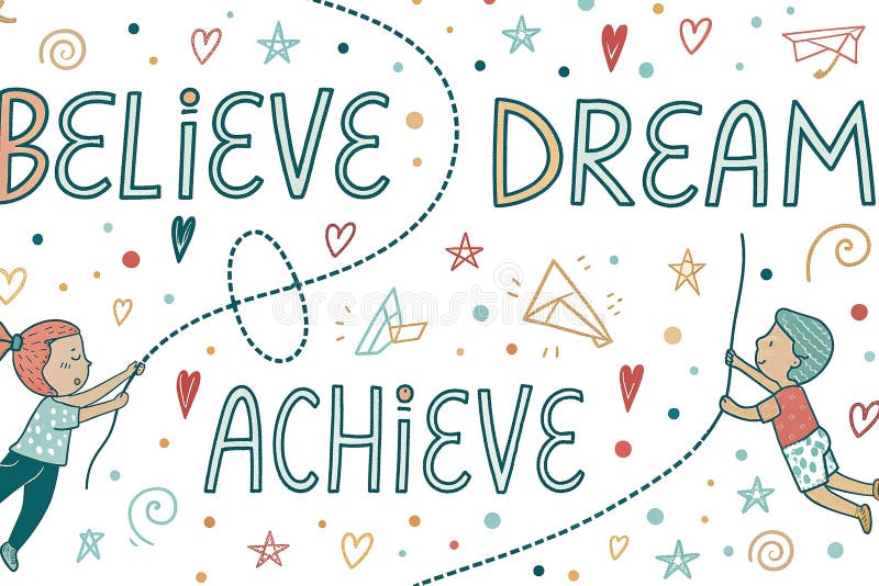 Children Pulling a Dream String, Motivational Message, Whimsical ...