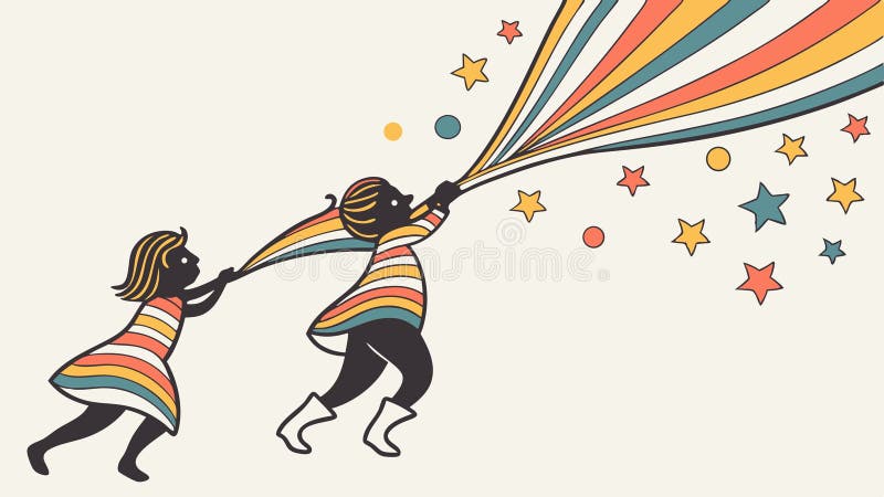 Children Pulling a Rainbow, Whimsical Dreams and Joy, Vector Design ...