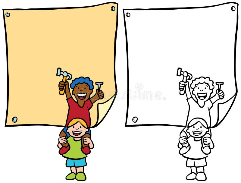 Children putting up signs stock vector. Illustration of cartoon - 10307059