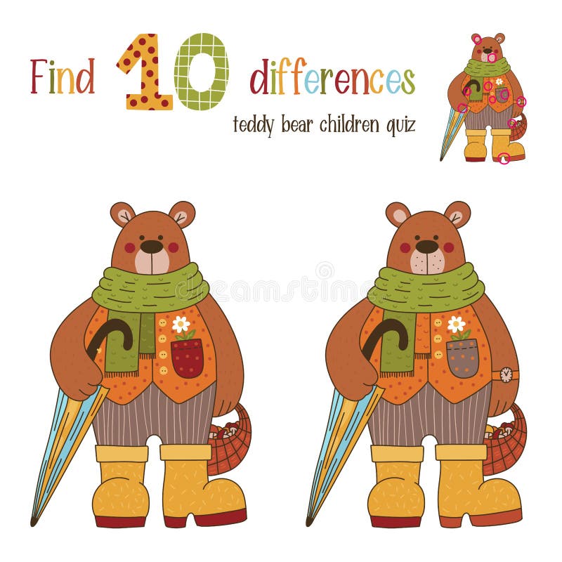 Children Quiz Find 10 Differences Cute Bear Vector Stock Vector ...