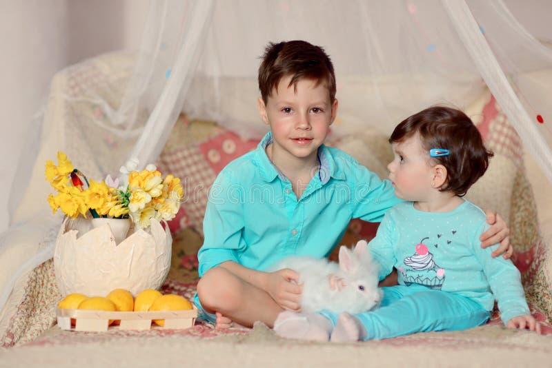 Children and rabbit stock photo. Image of beautiful, hand - 39426524