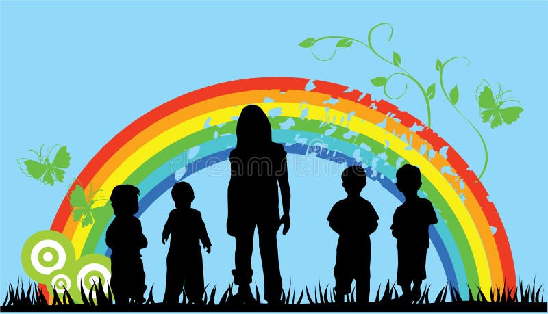 Children and rainbow stock vector. Illustration of figure - 20806168