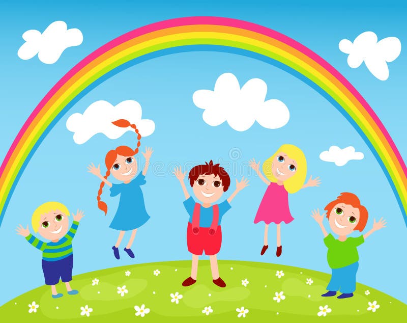 Children and rainbow stock vector. Illustration of cute - 27528134