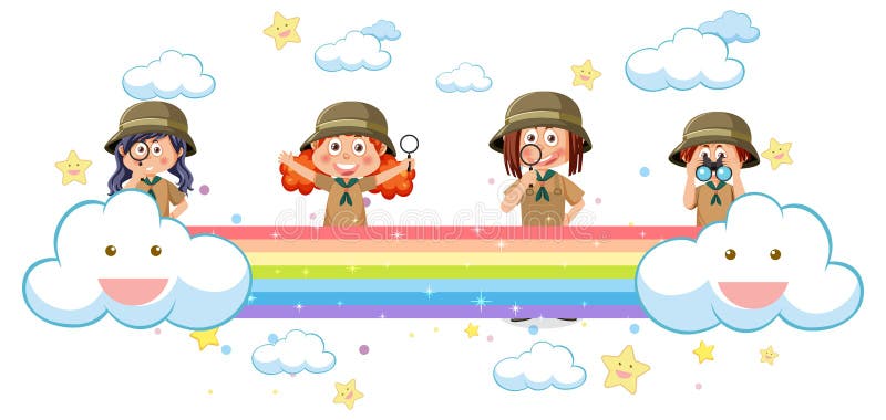 Children on Rainbow in Cartoon Style Stock Vector - Illustration of ...