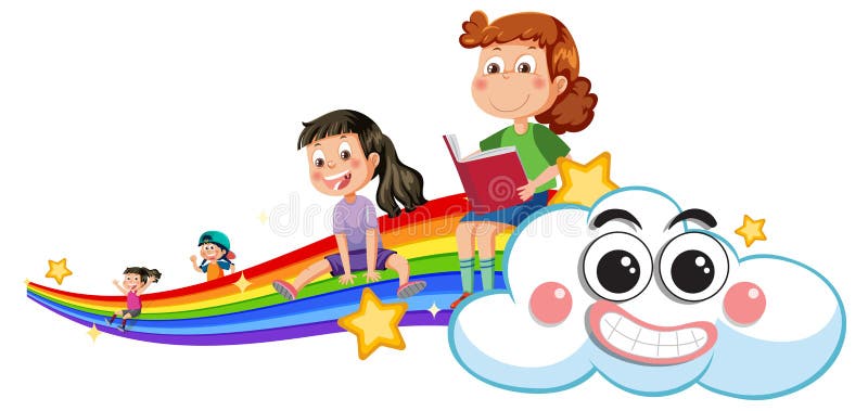 Children on Rainbow in Cartoon Style Stock Vector - Illustration of ...