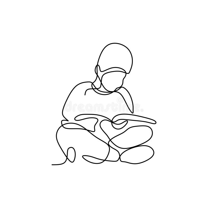 Children Read Book Continuous One Line Drawing Minimalism Design ...