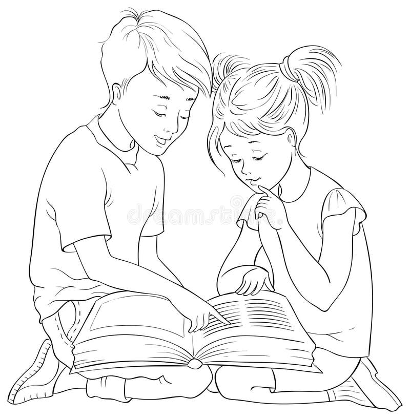 Children Reading Outline Stock Illustrations – 1,913 Children Reading ...