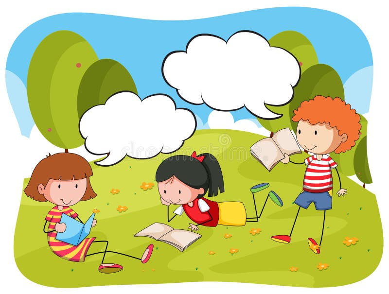 Children Reading Book Park Cartoon Stock Illustrations – 351 Children ...