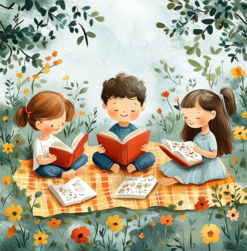 Children Reading Books Garden Stock Illustrations – 440 Children ...