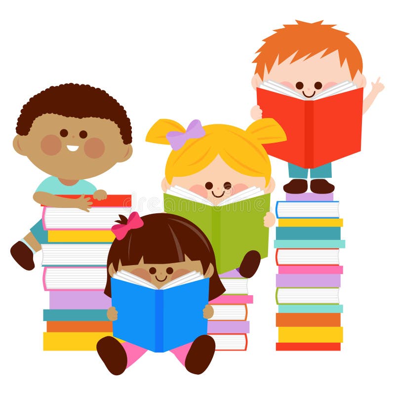 Children Reading Books. Vector Illustration Stock Vector - Illustration ...
