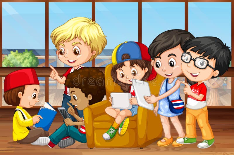 Children reading a book stock vector. Illustration of friends - 28962093