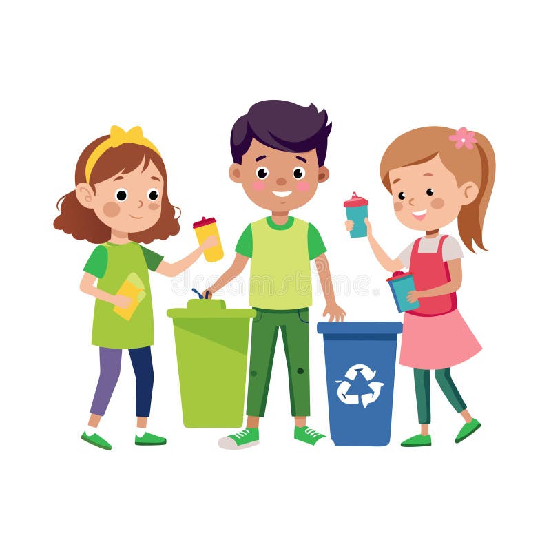 Children Recycling Waste in Different Bins: Eco-Friendly Practices and ...