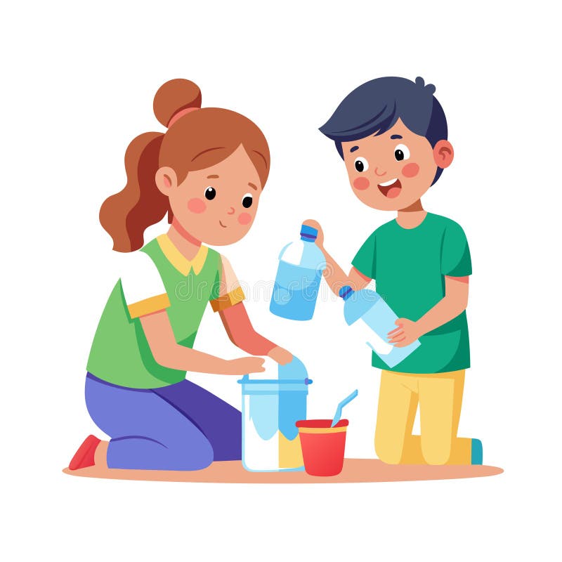 Children Recycling Water Bottles into a Container with Optimism in a ...