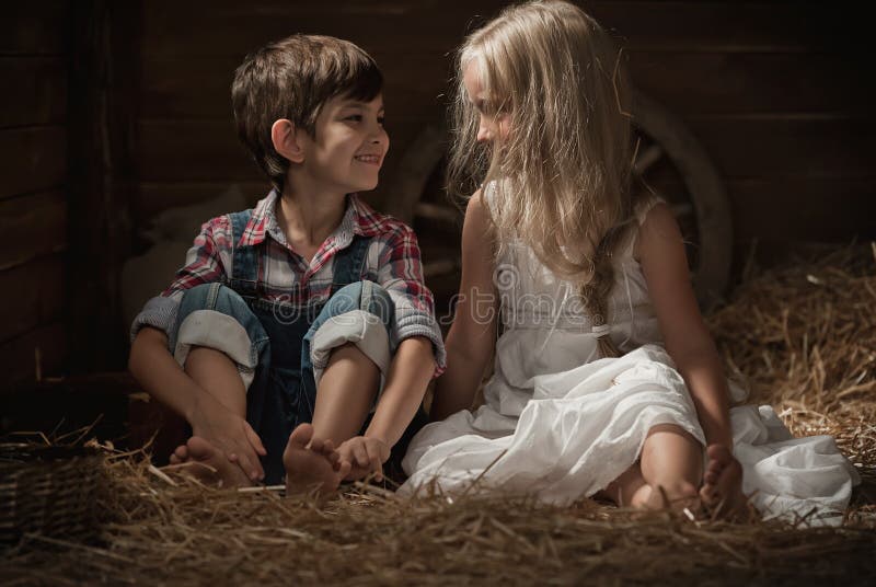 Children Rest Lying on Straw Stock Image - Image of girl, stay: 43697547
