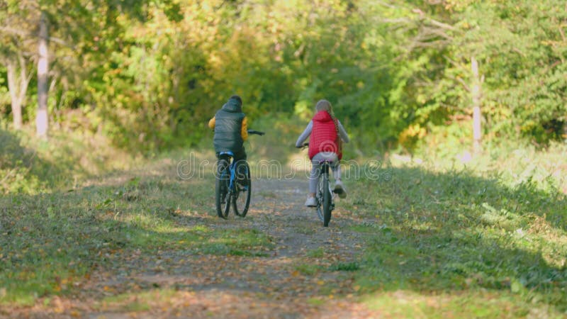 Two Children Ride Along a Road in Small Carts, while a Third Rides a ...