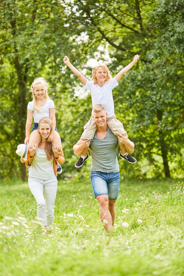 Children Ride Piggyback on a Trip Stock Image - Image of garden ...