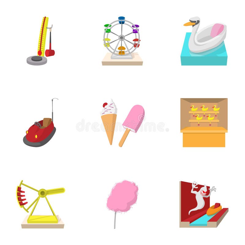 Children Rides Icons Set, Cartoon Style Stock Vector - Illustration of ...