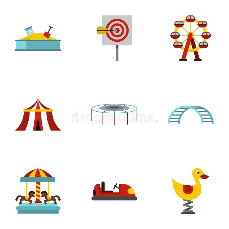 Children Rides Icons Set, Cartoon Style Stock Vector - Illustration of ...