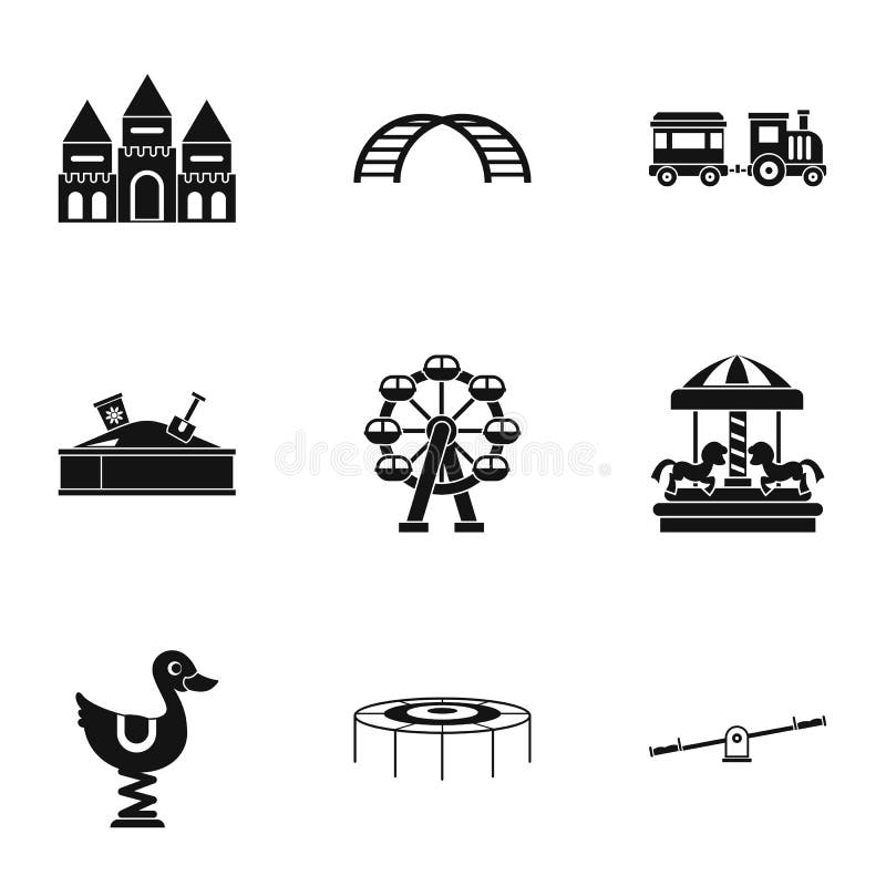 Children Rides Icons Set, Simple Style Stock Vector - Illustration of ...