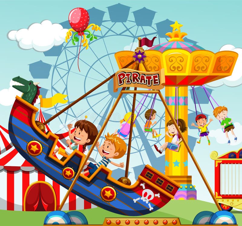 Children Riding on Rides at the Funfair Stock Vector - Illustration of ...