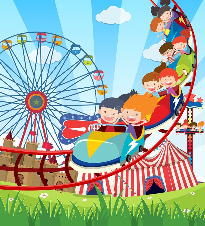 Children Riding on Rides at the Funfair Stock Vector - Illustration of ...