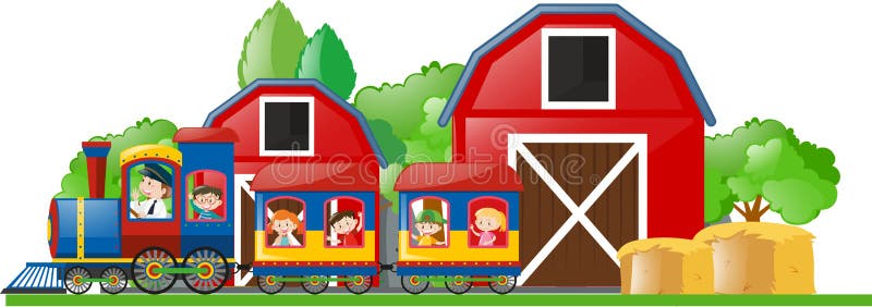 Children Riding on the Train To the Farm Stock Illustration ...