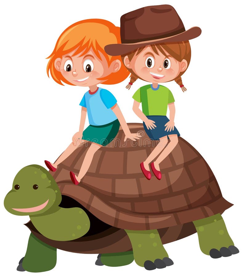 Children riding on turtle stock vector. Illustration of drawing - 137637223