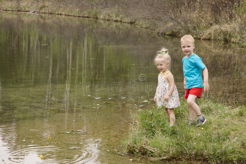 Children on a River in a Forest Catch Fish Stock Image - Image of ...