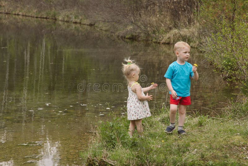 Children on a River in a Forest Catch Fish Stock Image - Image of ...