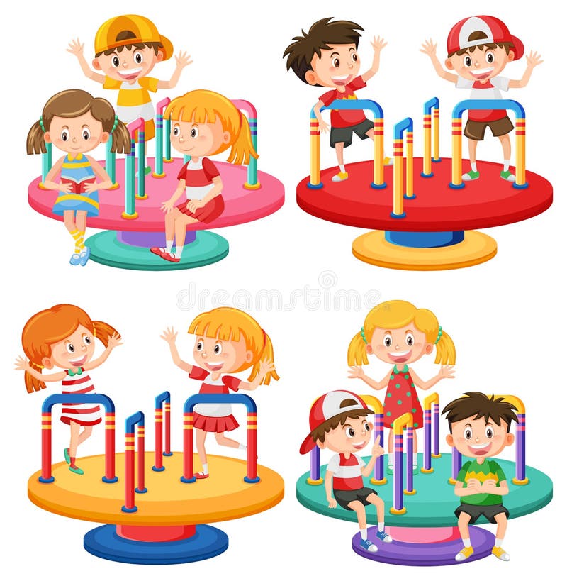 Children Roundabout Playground Cartoon Stock Vector - Illustration of ...