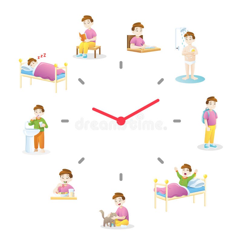 Cartoon Kid Daily Routine Activities Set Stock Vector - Illustration of ...