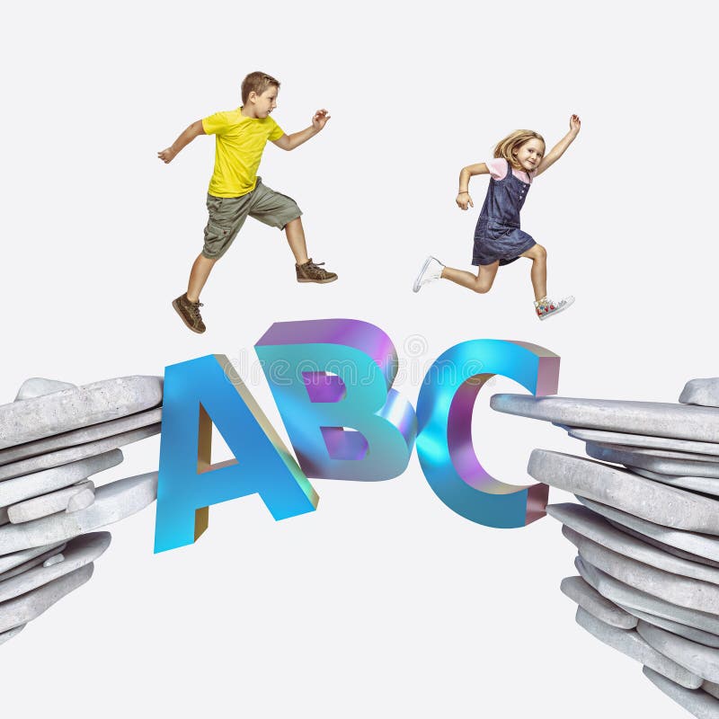 Children Run Across a Bridge Made with Letters Stock Photo - Image of ...