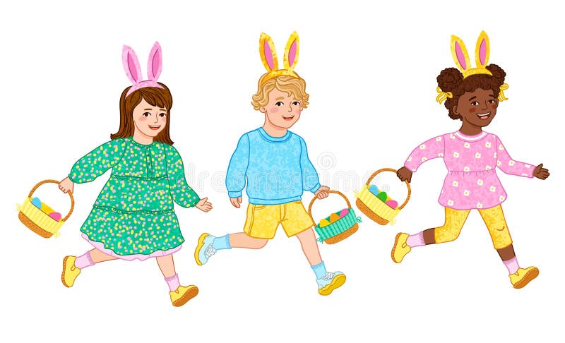 Children Run with Easter Baskets Stock Illustration - Illustration of ...