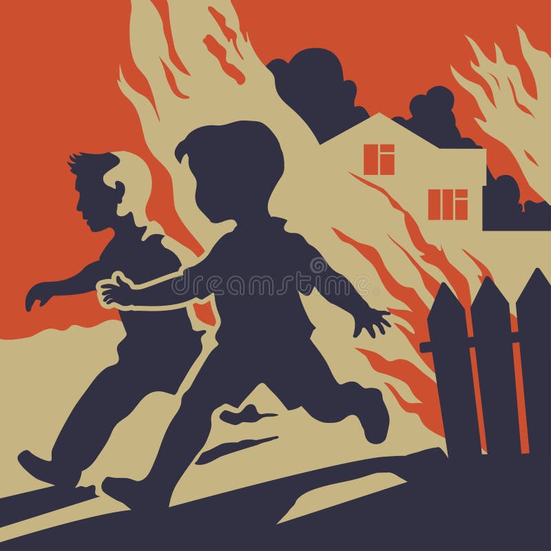 Children Running Away from Fire Flames Stock Vector - Illustration of ...
