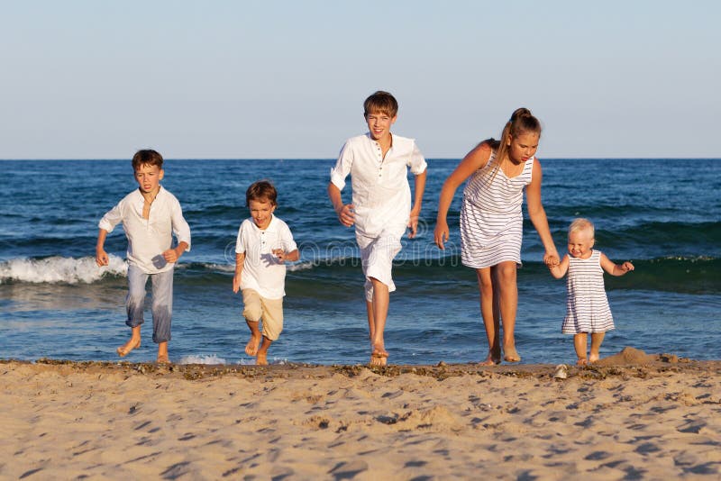Children are Running on Beach Stock Photo - Image of rest, relative ...