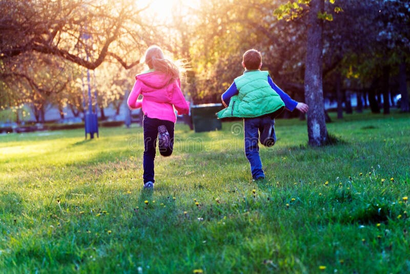 Children are Running in the Park Stock Photo - Image of running ...