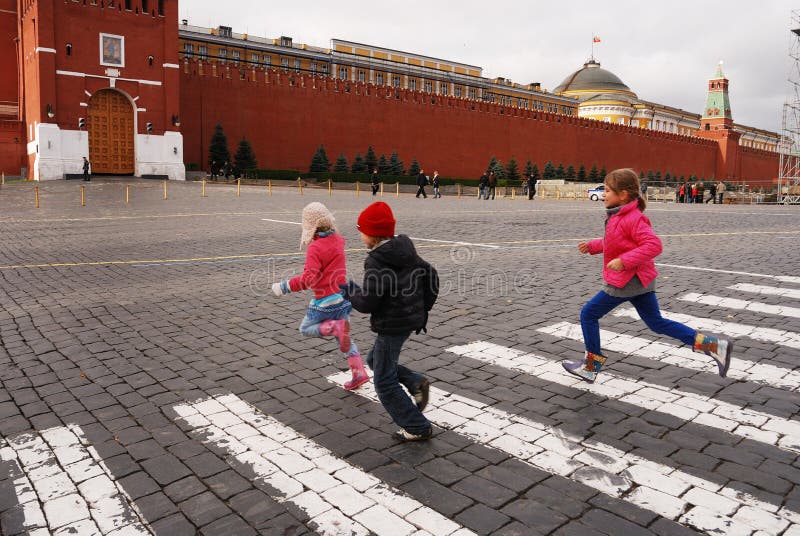 Children Running at the Red Square, Moscow Editorial Photography ...