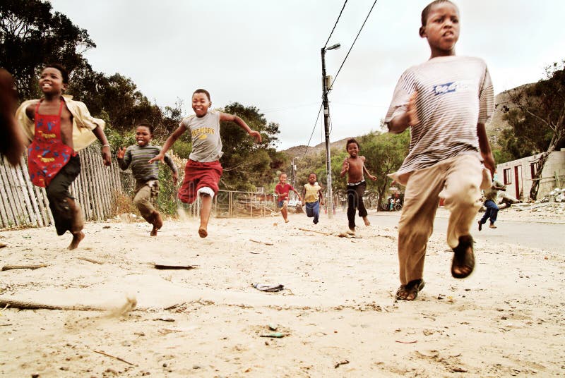Children Running in Township, South Africa. Editorial Photo - Image of ...