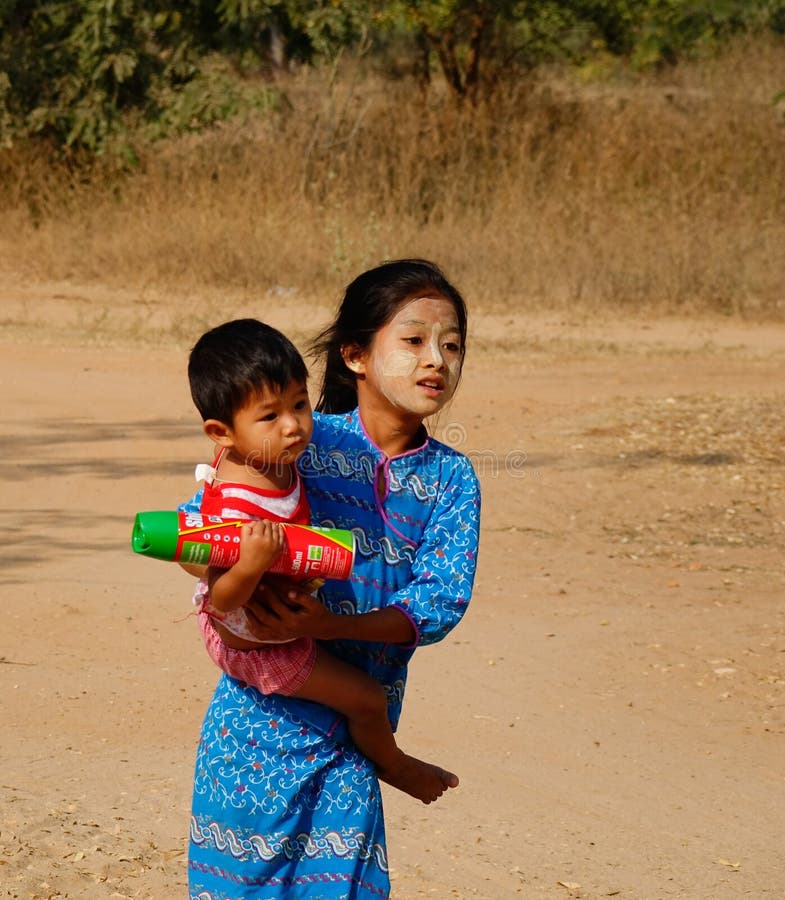 Children on Rural Road in Bagan, Myanmar Editorial Stock Photo - Image ...