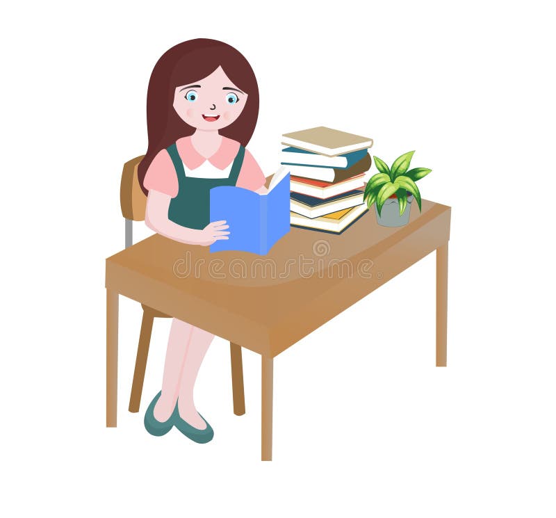 Children S Activities Sitting at the Table Reading a Book, Stock ...