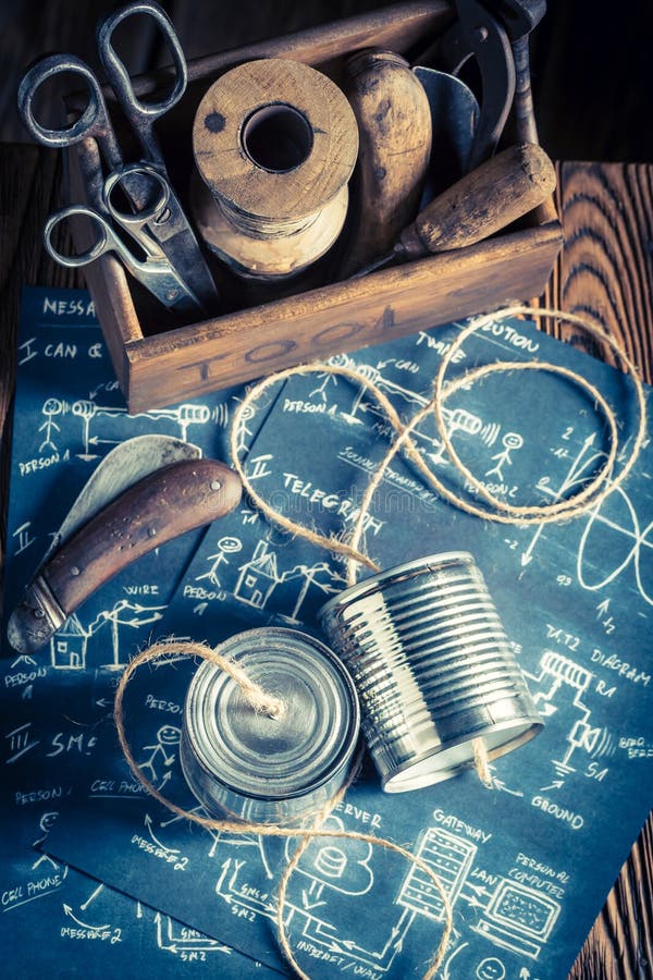 Children`s Analog Telephone Made of String and Cans Stock Photo - Image ...
