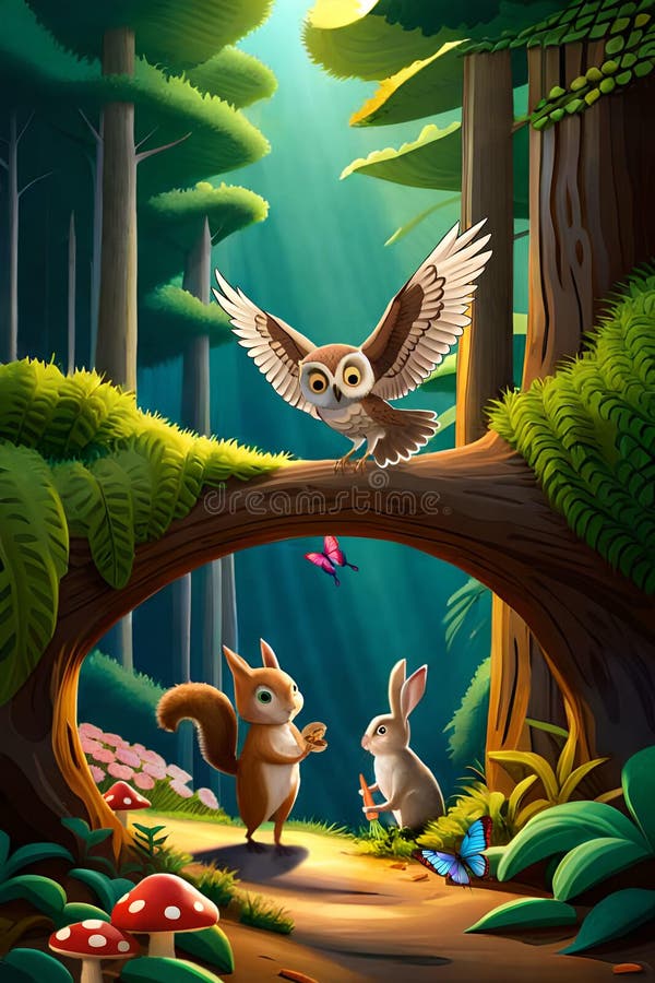 3D Animation Forest Scene with Various Forest Trees Stock Illustration ...