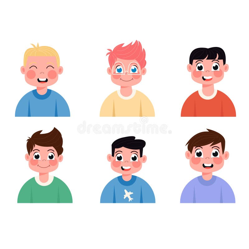 Children S Avatars of Happy Boys Flat Style Stock Vector - Illustration ...