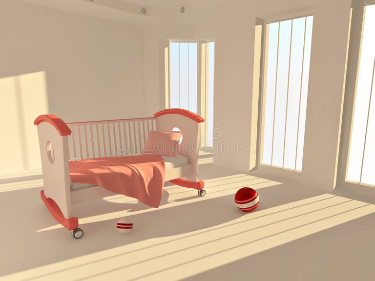 Children S Bed in an Empty Room, Lit by Sunlight Stock Illustration ...