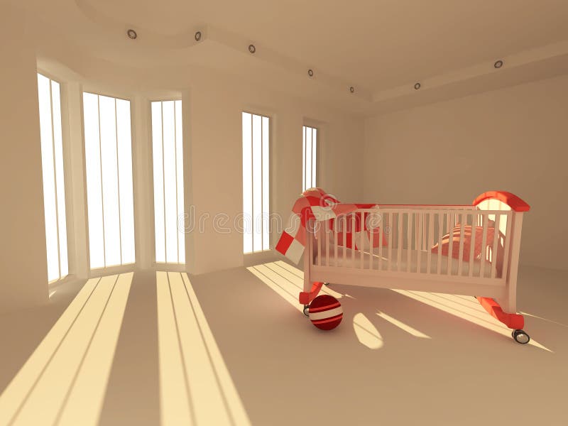 Children S Bed in an Empty Room, Lit by Sunlight Stock Illustration ...