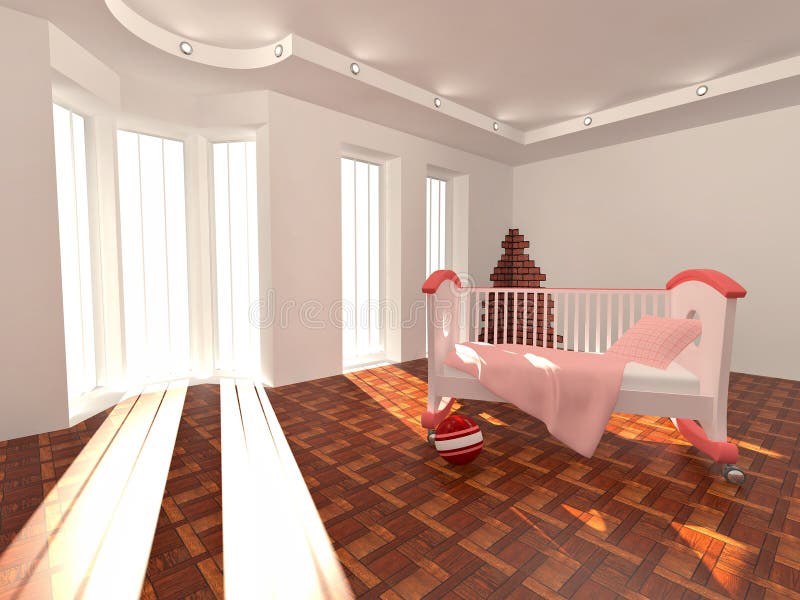 Children S Bed in an Empty Room, Lit by Sunlight Stock Illustration ...