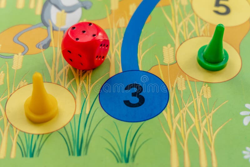 Children`s Board Game with Chips and Dice Throwing. Stock Image - Image ...