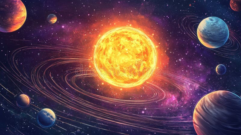 Children S Book Illustration of a Vibrant Solar System with the Sun and ...