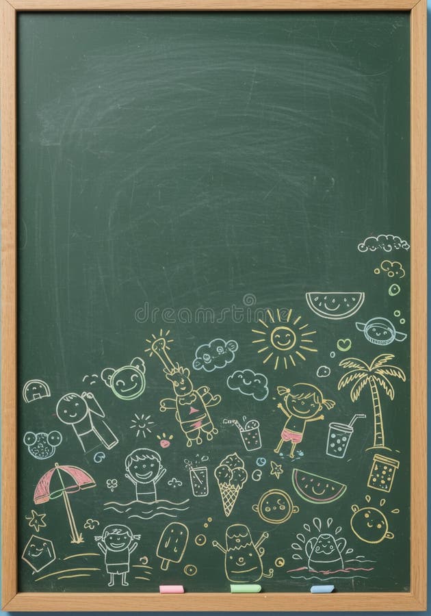 Children S Chalkboard Summer Drawing Stock Illustration - Illustration ...